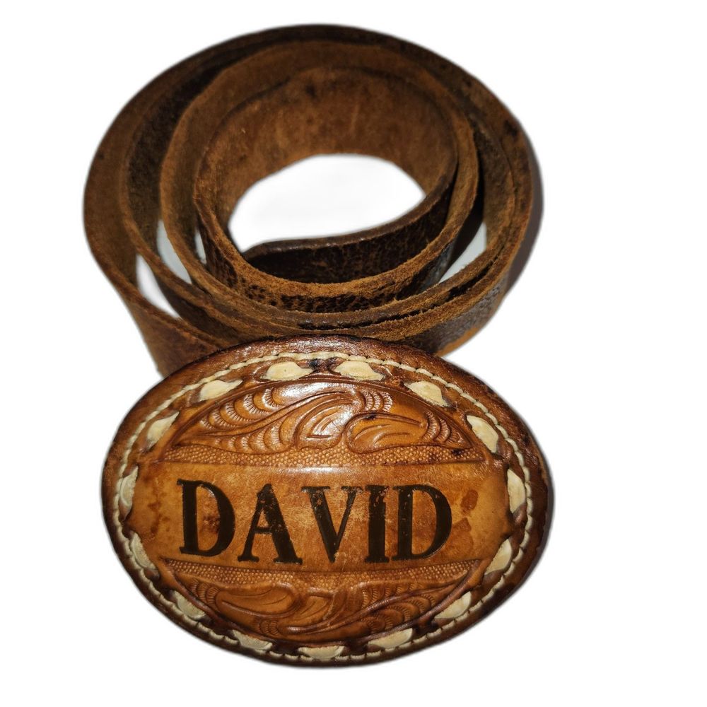 Vintage 70s David Genuine Brown Leather Belt With Han… - Gem